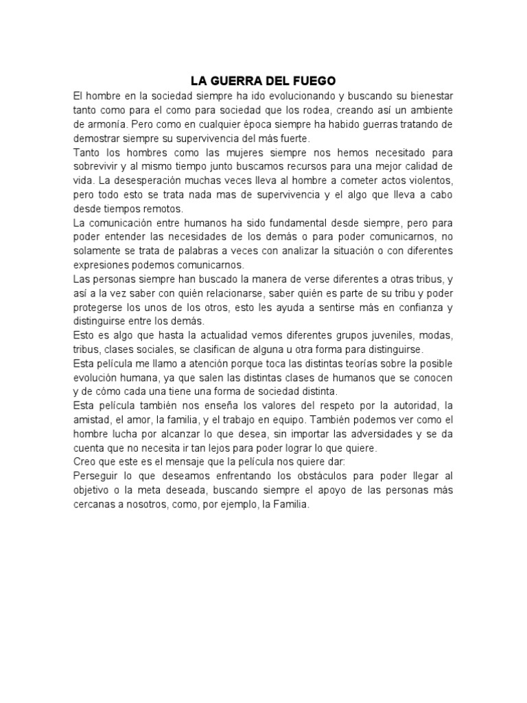 Evolución Humana en "La Guerra del Fuego" | PDF