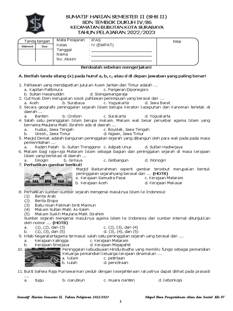 Soal Penilaian Sumatif Semester II IPAS Kelas 4 2022-2023 (BAB V) | PDF