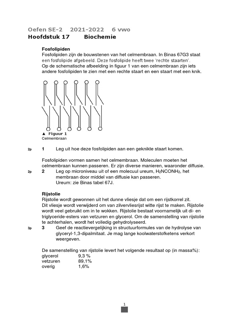 Oefen SE-2 H17 Biochemie + Uitw | PDF