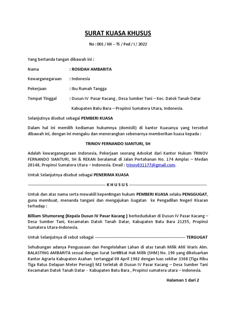 Surat Kuasa Khusus | PDF