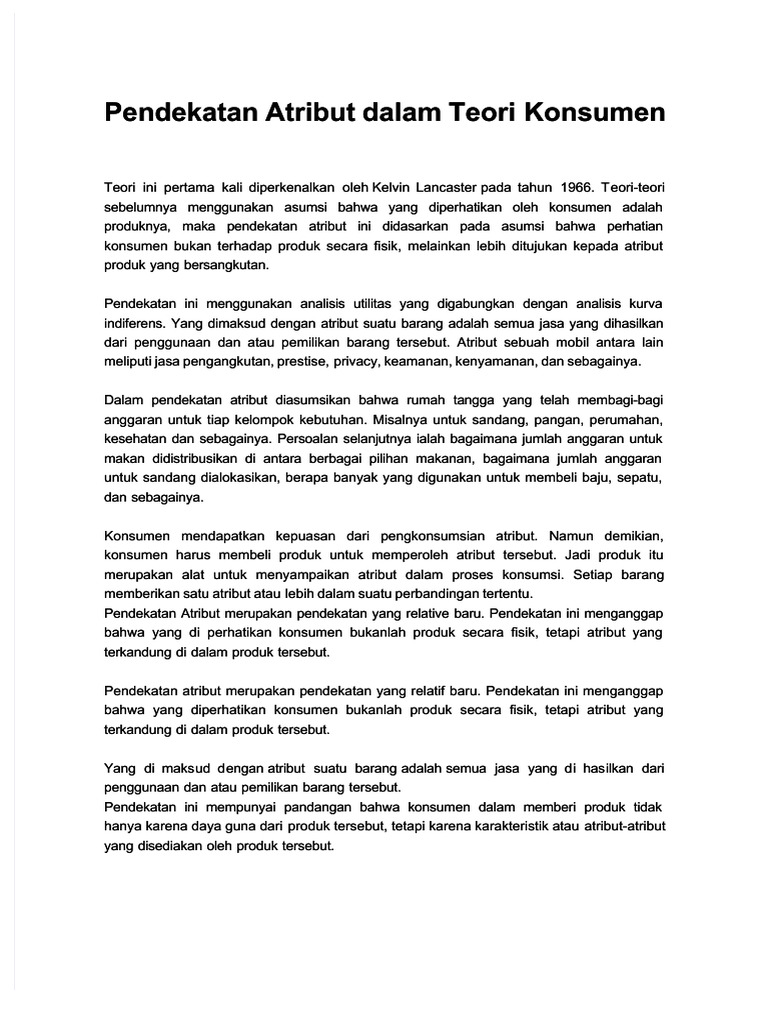 PDF Pendekatan Atribut Dalam Teori Konsumen - Compress | PDF | Bisnis