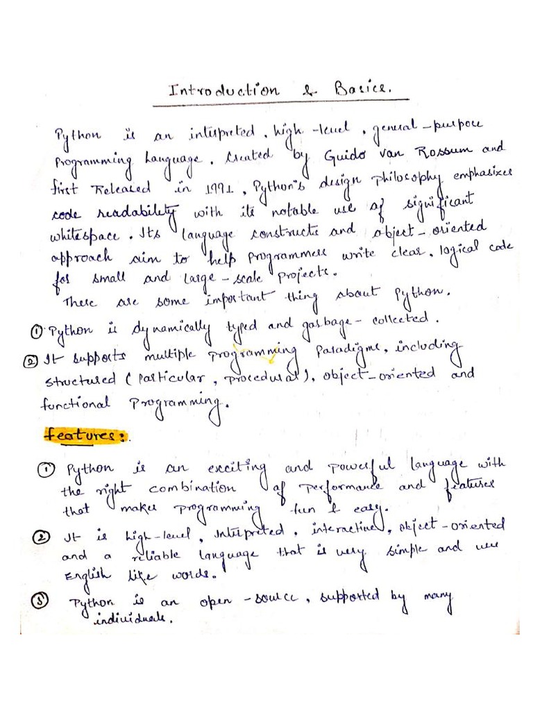 Python Unit 1 Handwritten | PDF