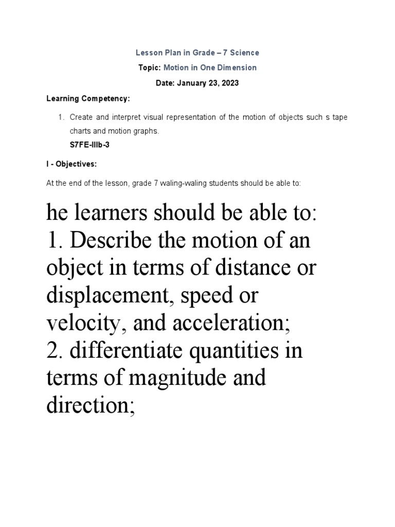 Seminar Lesson Plan | PDF | Velocity | Speed