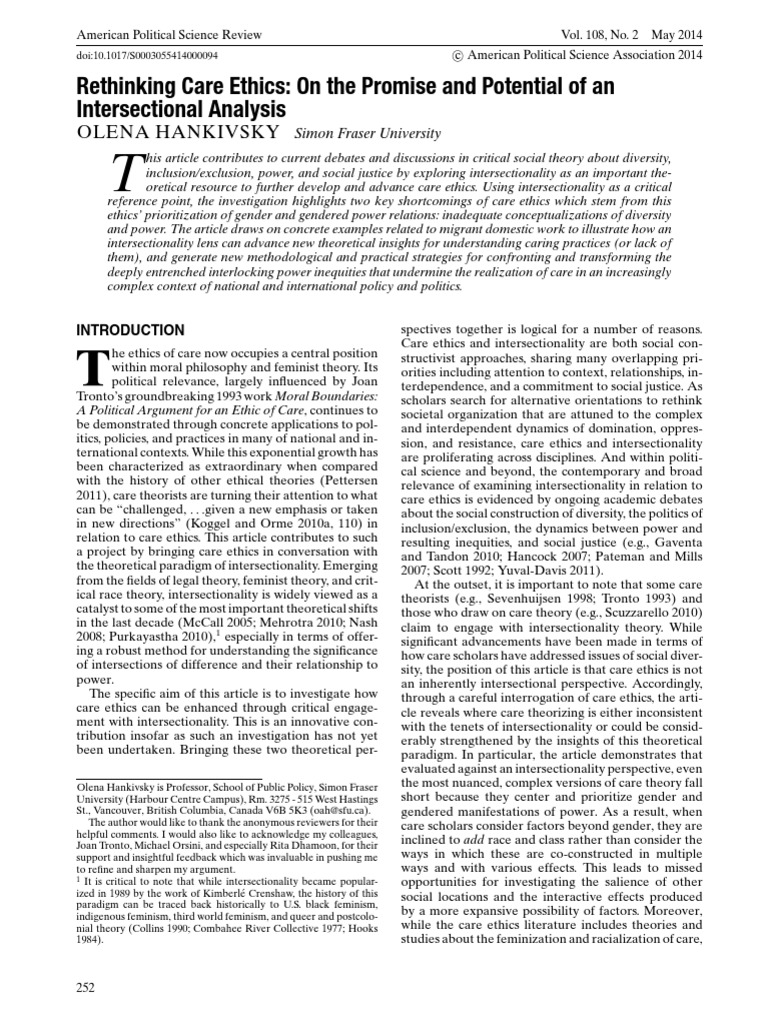 Hankivsky Rethinking Care Ethics 2014 | PDF | Intersectionality | Gender