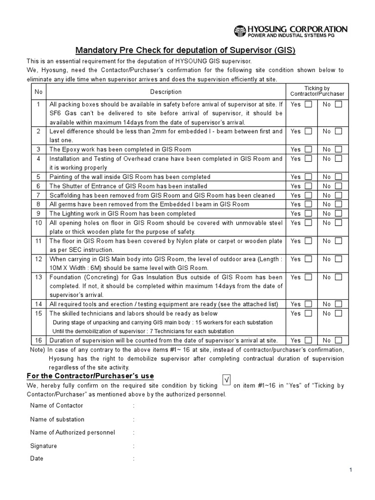 Mandatory Pre Check (GIS Supervision) - 275kV | PDF | Electricity ...
