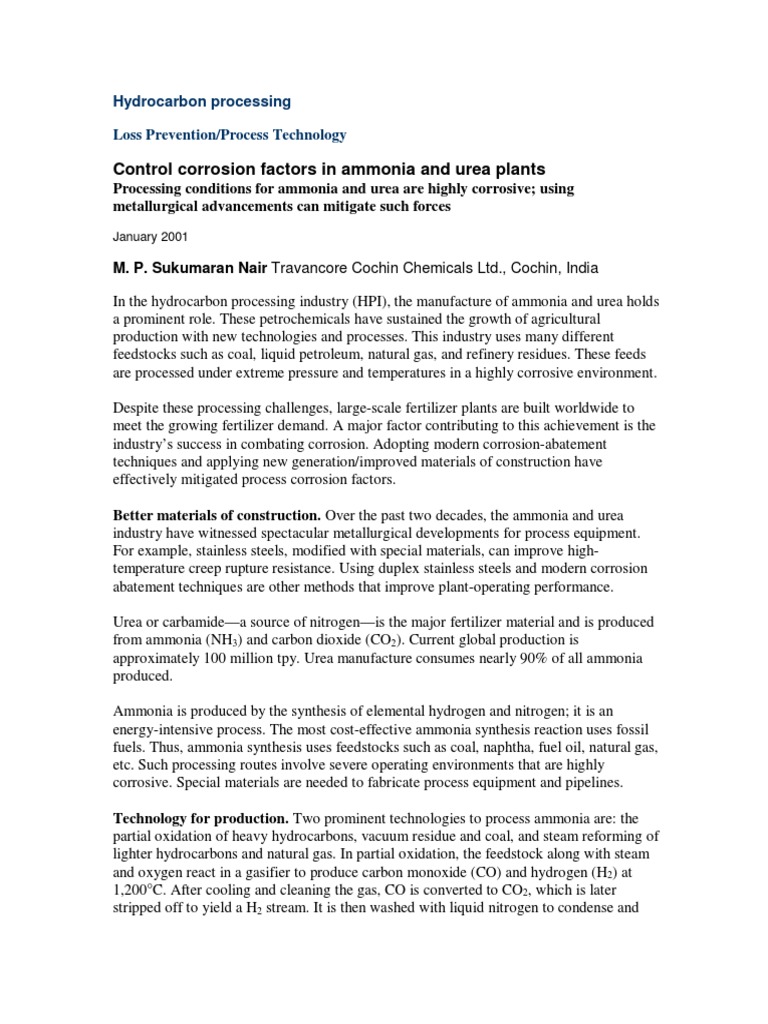 Corrosion Control in Ammonia-Urea Plants | PDF | Corrosion | Urea