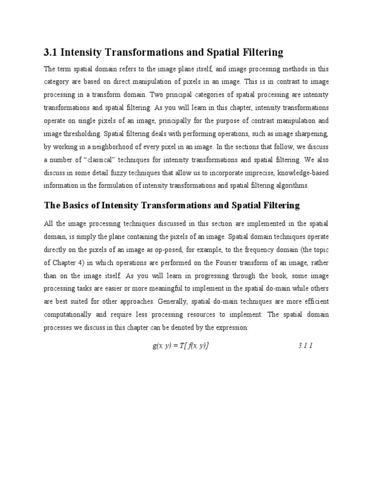 Intensity Transformations and Spatial Filtering | PDF | Digital Signal Processing | Pixel