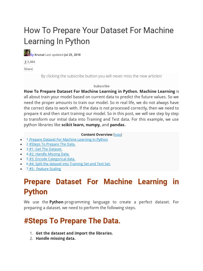 How To Prepare Your Dataset For Machine Learning in Python | PDF