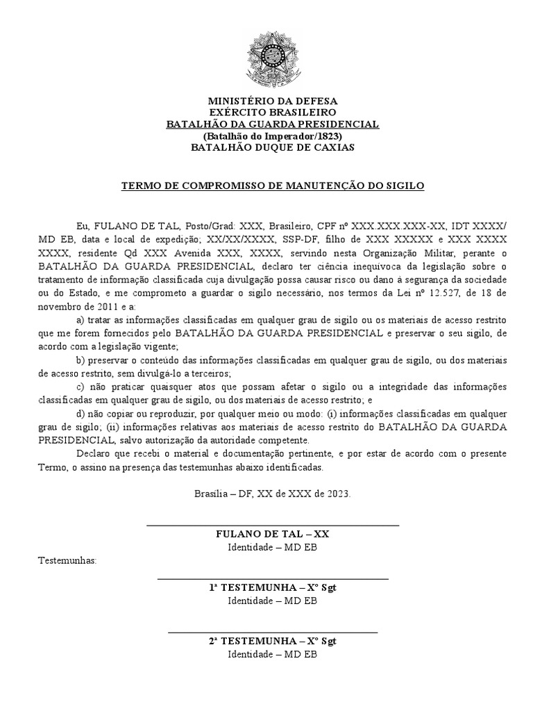 Modelo - Termo de Compromisso e Manutenção Do Sigilo | PDF Modelo - Termo de Compromisso e Manutenção Do Sigilo | PDF
