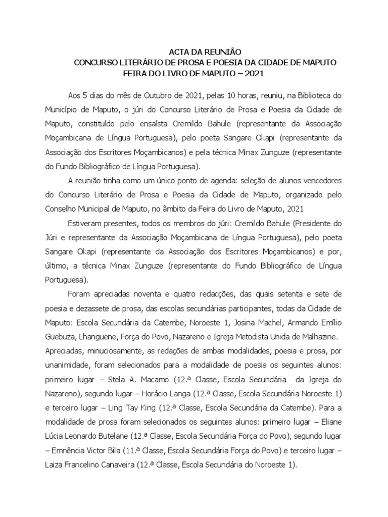 Acta - Feira Maputo e Kanyaka | PDF | Moçambique | Portugal