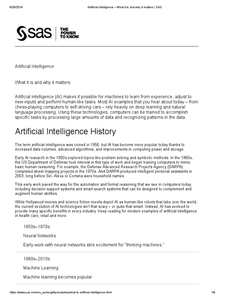 Artificial Intelligence - What It Is and Why It Matters - SAS | PDF ...