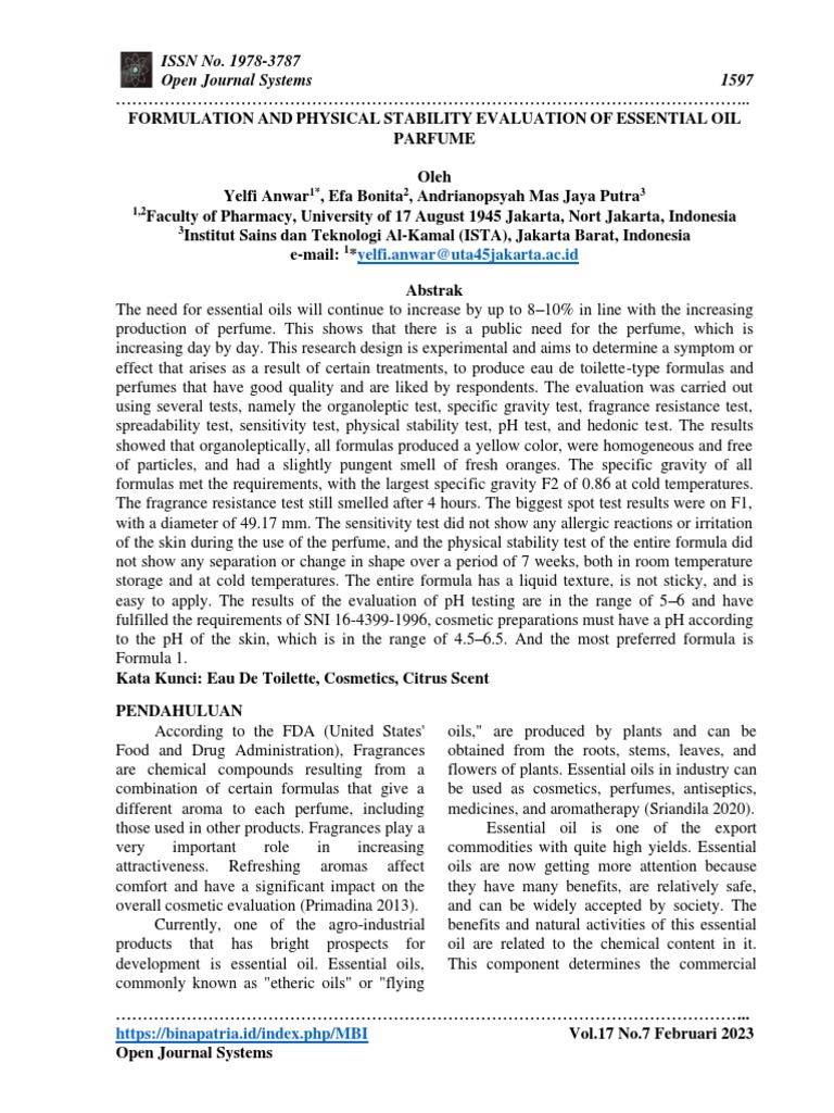 Parfume Formulation Essential Oils | PDF | Perfume | Odor