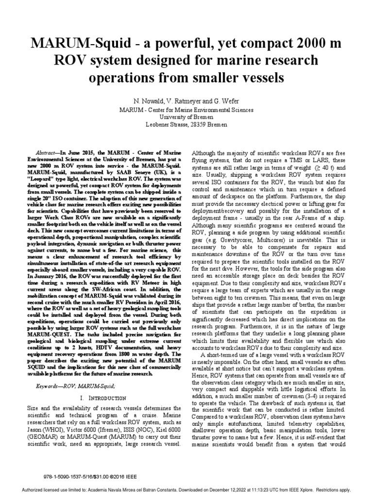 MARUM-Squid - A Powerful Yet Compact 2000 M ROV System Designed For ...
