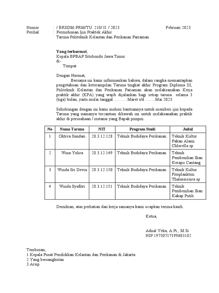 Surat Permohonan KPA | PDF