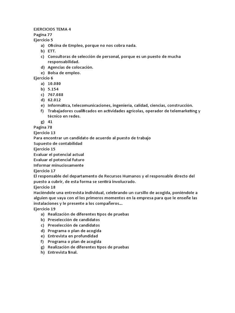 Ejercicios Tema 4 RRHH | PDF