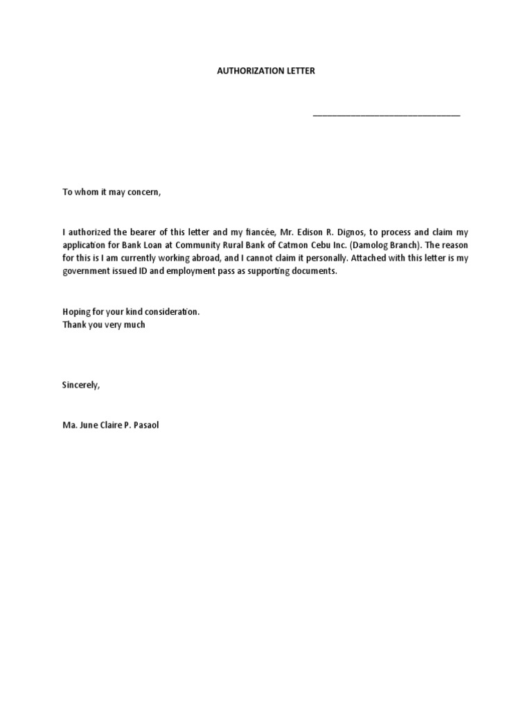 Authorization Letter Bank Damolog Pdf