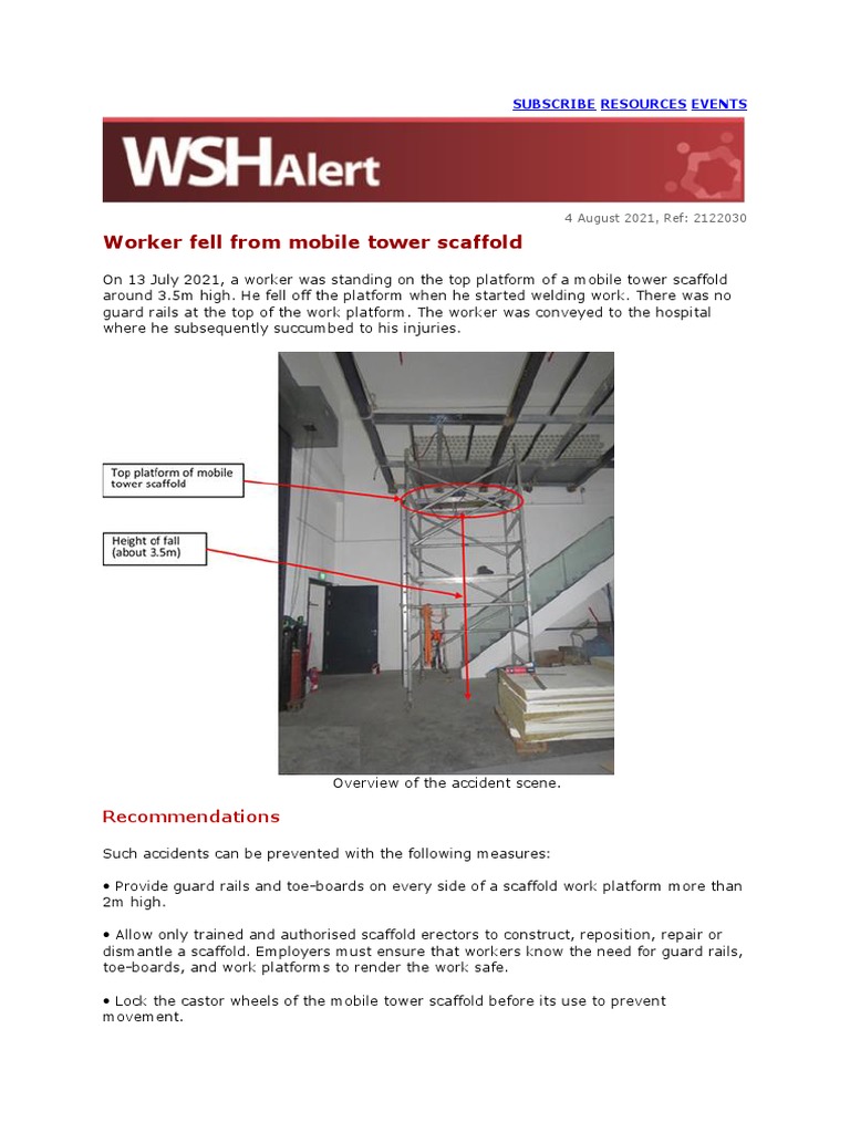 Worker Fell From Mobile Tower Scaffold: Recommendations | PDF