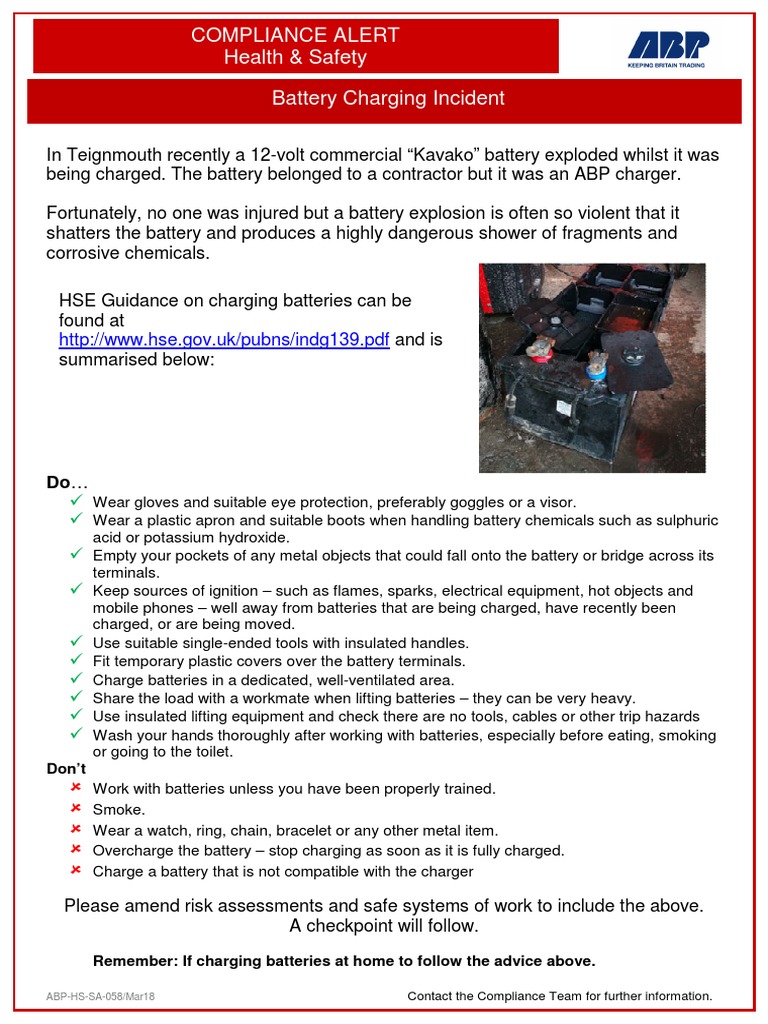 ABP-HS - SA058 Battery Charging Incident - Safety Alert | PDF