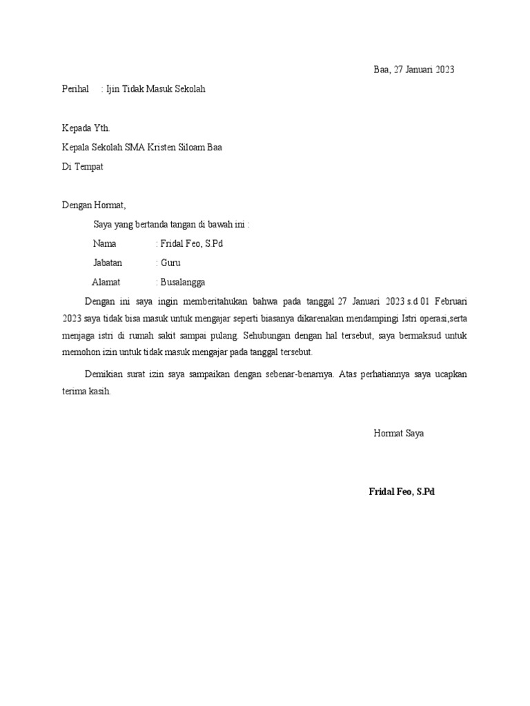 Surat Ijin Sekolah | PDF