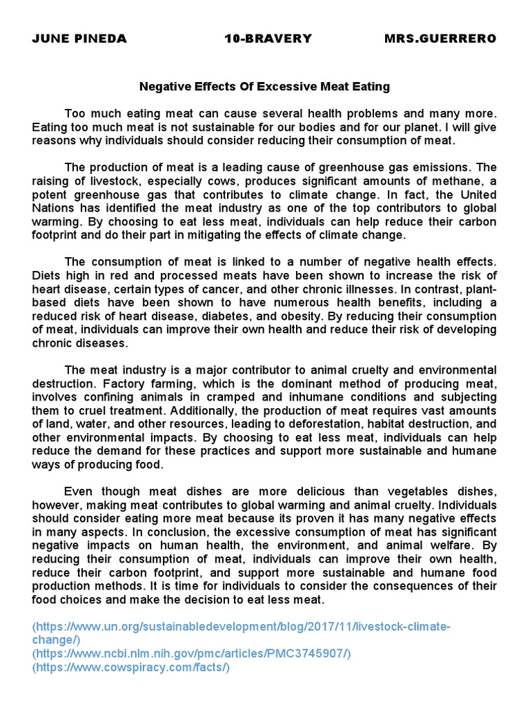 Negative Effects of Excessive Meat Eating-ARGUMENTATIVE ESSAY | PDF ...