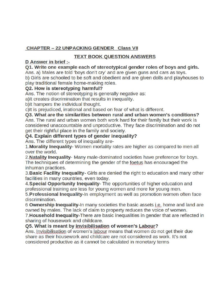 Unpacking Gender Textbook Questions | PDF Unpacking Gender Textbook Questions | PDF