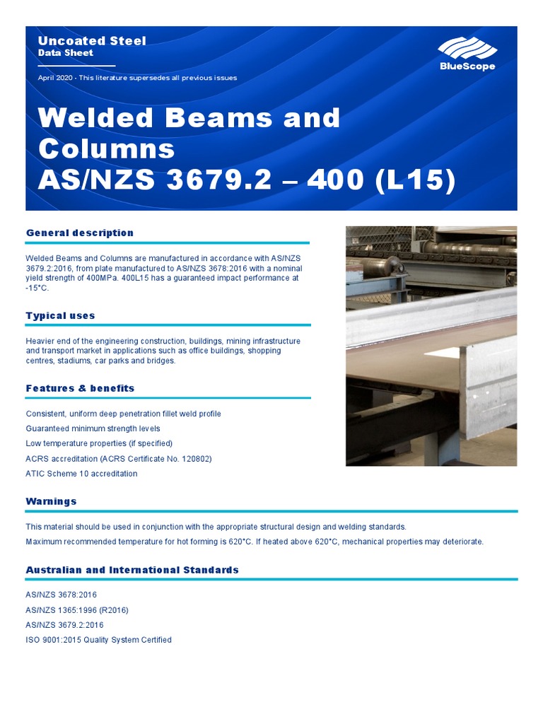 ASNZS 3679 - 2 400 (L15) Welded Beam and Columns Datasheet Apr 2020 ...