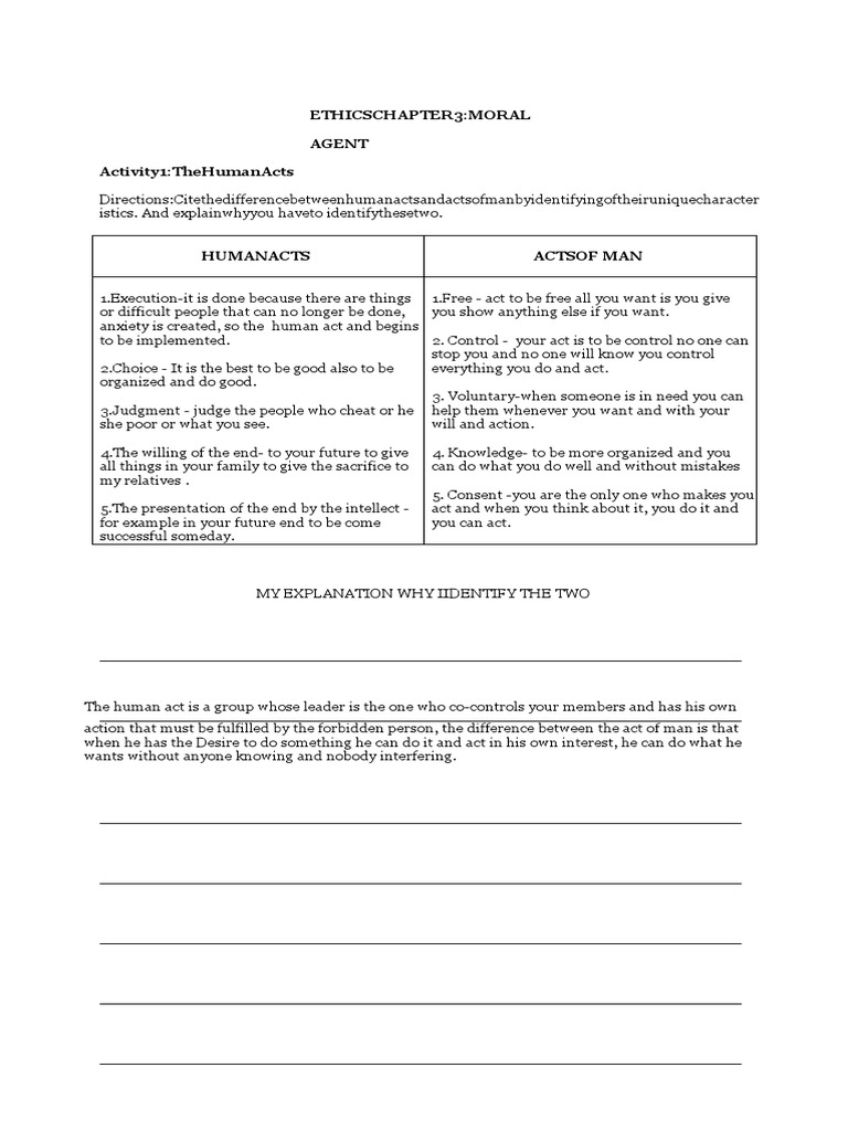 Ethics Chapter 3 Moral Agent Activity PDF | PDF | Social Institutions ...