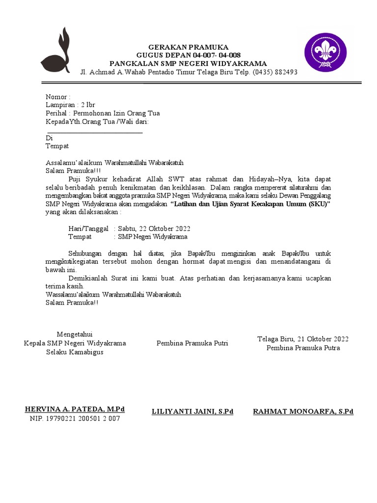 Surat Izin PRAMUKA | PDF