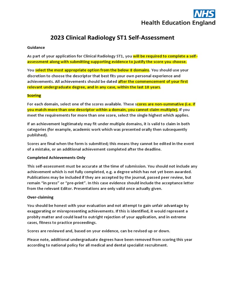2023 Clinical Radiology ST1 Self-Assessment | PDF | Academic Degree ...