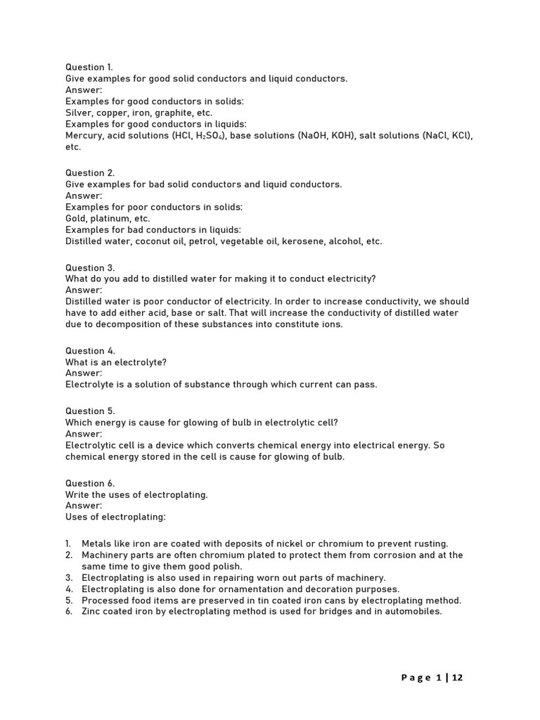 Electrical Conductivity of Liquids Q & A | PDF | Electrical Conductor ...