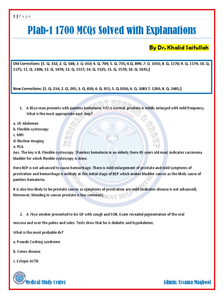 Plab-1 1700 MCQs Solved With Explanation (Shared by Ussama Maqbool ...