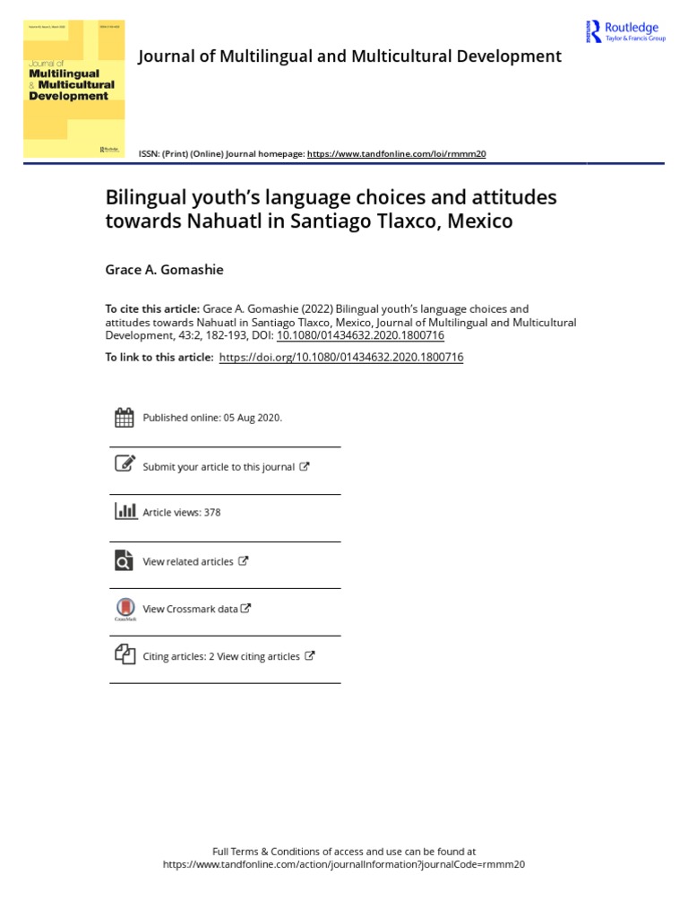 Bilingual Youth S Language Choices and Attitudes Towards Nahuatl in Santiago Tlaxco Mexico ...