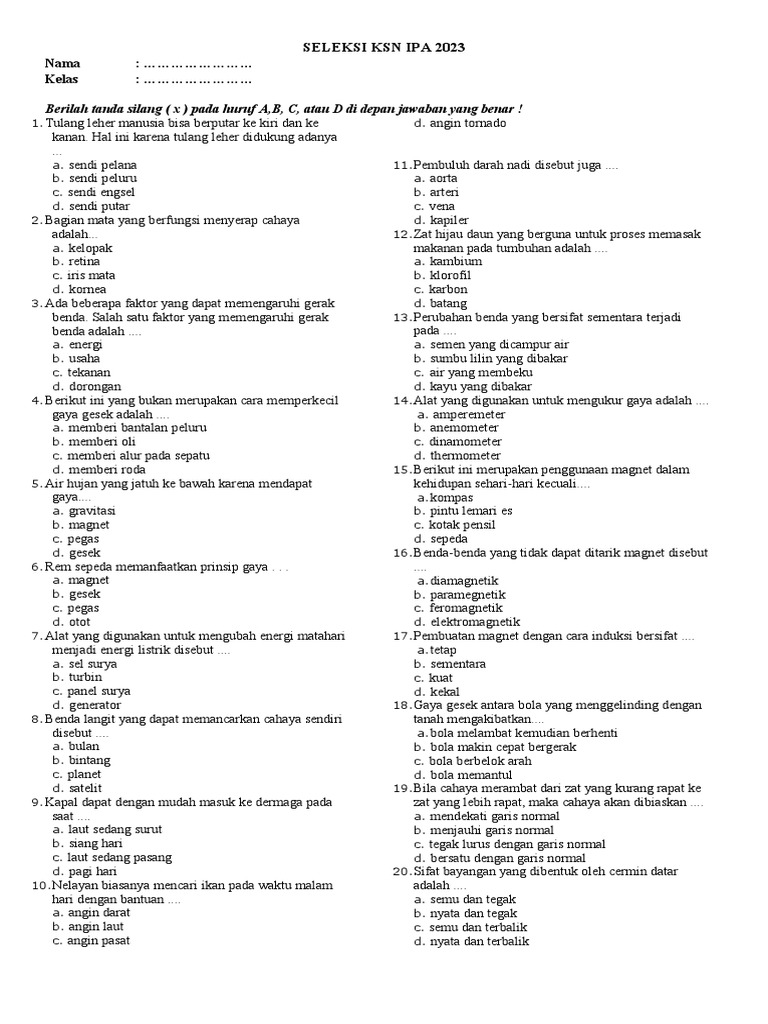 Seleksi KSN Ipa 2023 | PDF