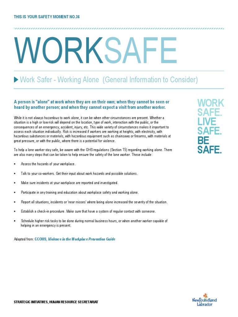 Employee Health and Safety Safety Moments Working Alone | PDF