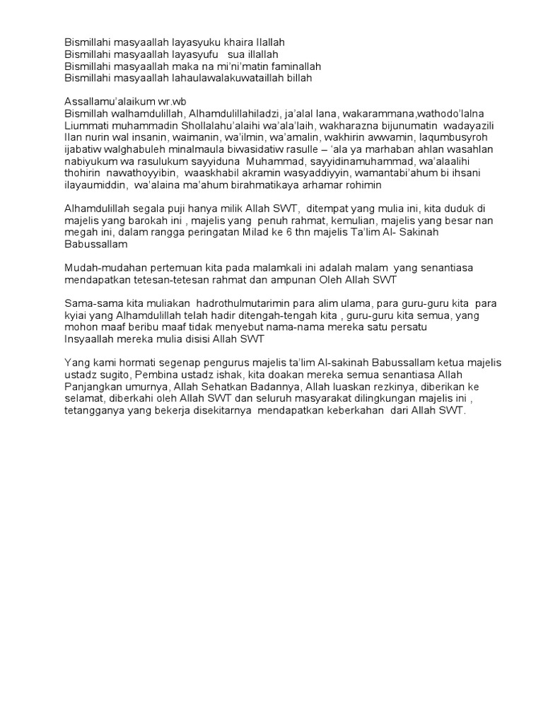 Bismillahi Masyaallah Layasyuku Khaira Ilallah | PDF