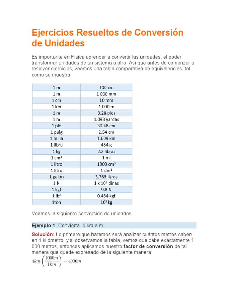 Ejercicios Resueltos de Conversión de Unidades | PDF | Métodos y ...
