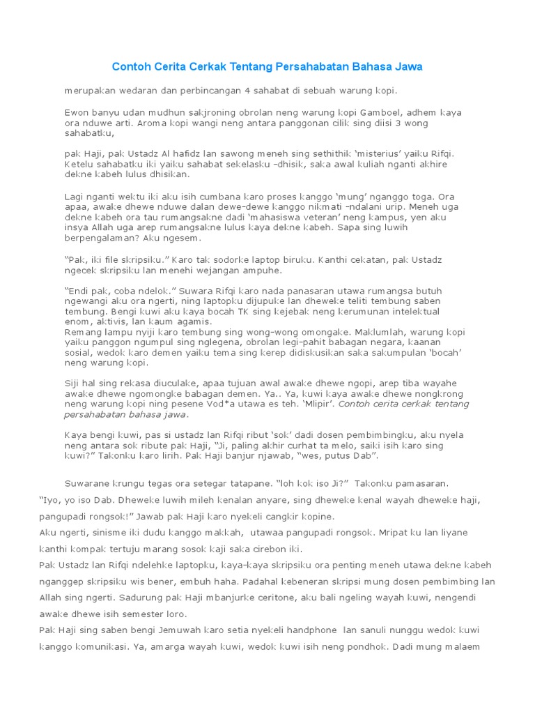 Contoh Cerita Cerkak Tentang Persahabatan Bahasa Jawa | PDF | Puisi