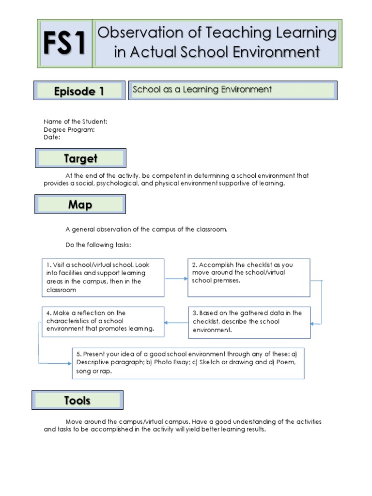 FS1 Episode 1 The School As Learning Environment 01122023 | PDF | Classroom | Schools