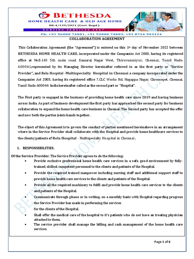 Bethesda & Rela Hospital MOU Draft PDF | Download Free PDF | Indemnity ...