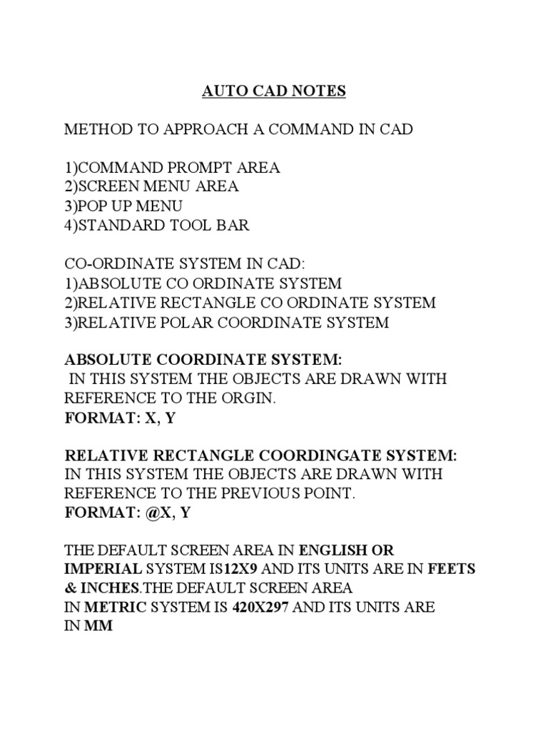 AutoCad Notes 1 | PDF | Teaching Methods & Materials