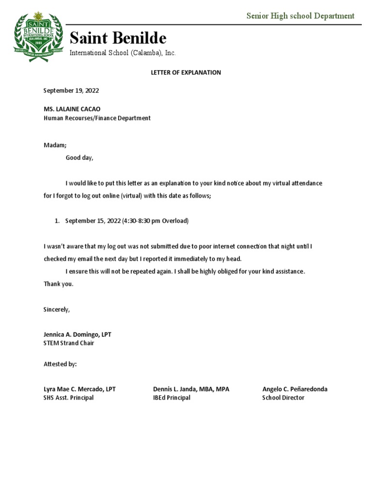 Letter of Explanation | PDF