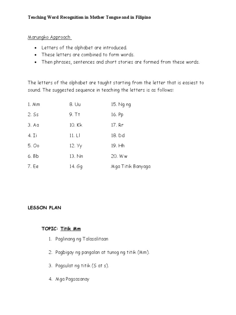 Teaching Word Recognition in Mother Tongue and in Filipino | PDF