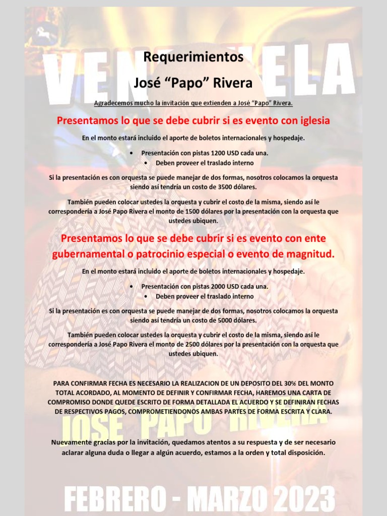Requerimientos JOSE PAPO RIVERA 2023 | PDF