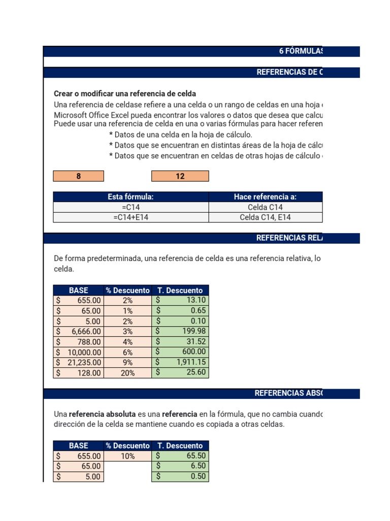 1 - Fórmulas - Referencias de Celdas | PDF | Hoja de cálculo | Software 1 - Fórmulas - Referencias de Celdas | PDF | Hoja de cálculo | Software