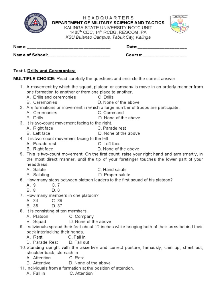 Rotc Exam | PDF | Drugs | Hygiene