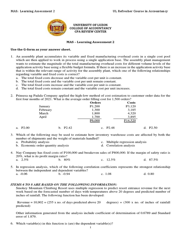 MAS-Learning Assessment 2-For Posting | PDF | Cost Accounting | Cost