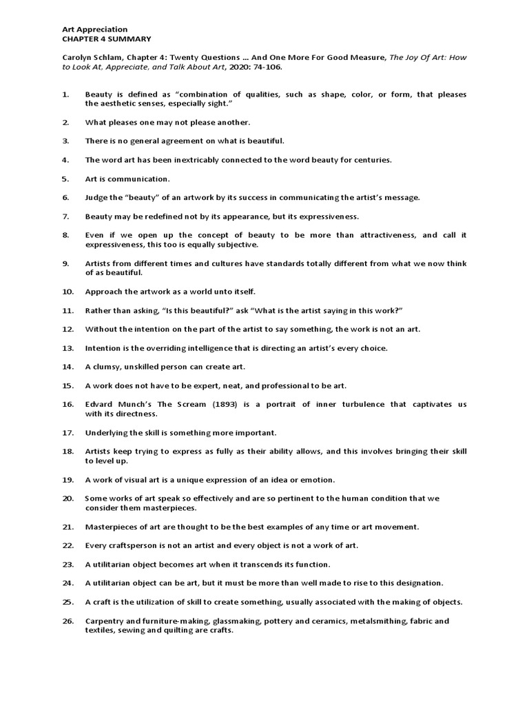 Art Appreciation Chapter 4 Summary | PDF | Beauty | Fine Art