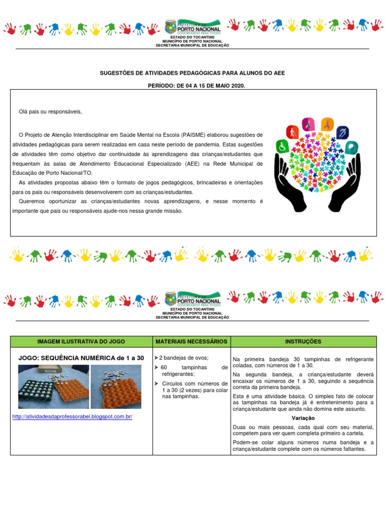 Atividade Pedagogica Jogos AEE Tocantins | PDF | Pedagogia | Imagem