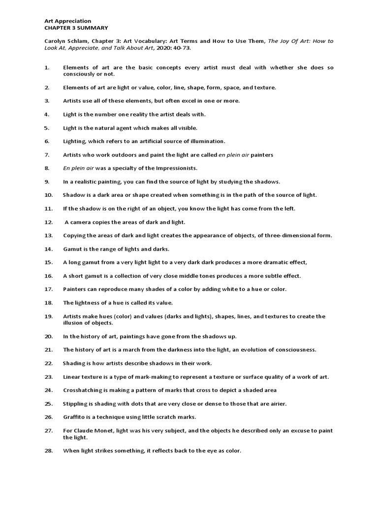 Art Appreciation Chapter 3 Summary | PDF | Perspective (Graphical) | Color