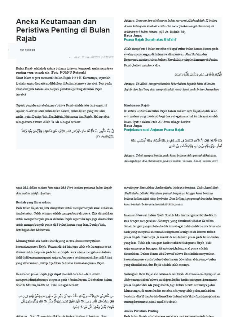 Aneka Keutamaan Dan Peristiwa Penting Di Bulan Rajab | PDF Aneka Keutamaan Dan Peristiwa Penting Di Bulan Rajab | PDF